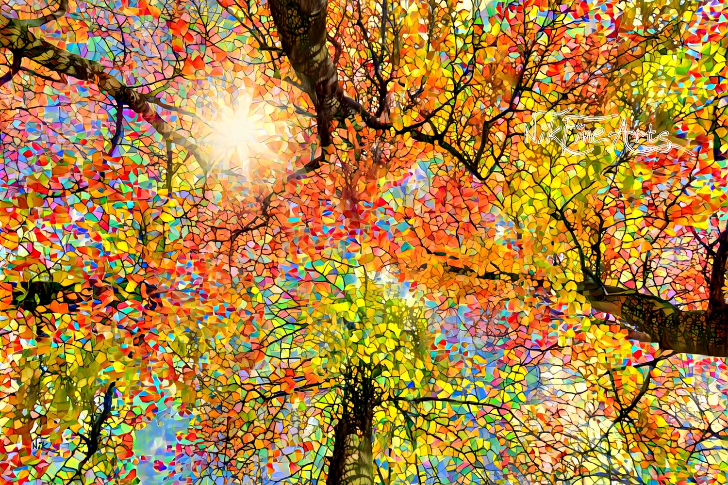 COLORFUL TREES WITH SUN RAYS 4 by Nik Tod (2023) : Painting Acrylic ...