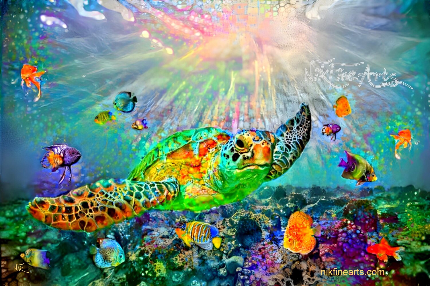 HAPPY SEA TURTLE de Nik Tod (2023): Pintura Acrílico, Serigrafía en ...