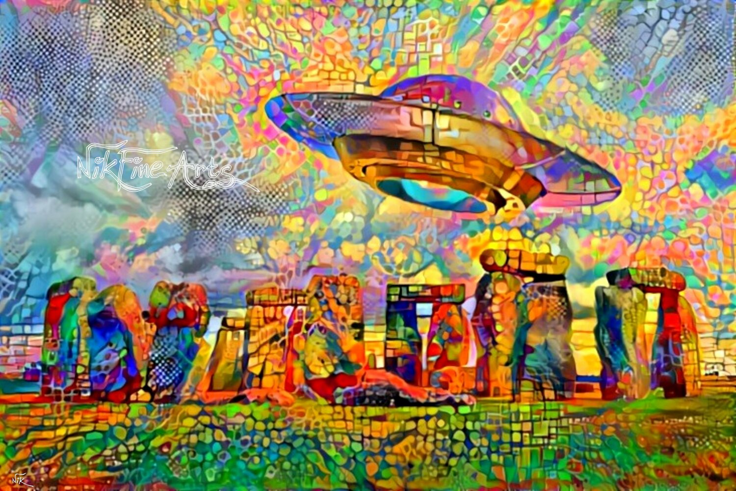 FLYING SAUCER OVER STONEHENGE by Nik Tod (2020) : Painting Acrylic ...