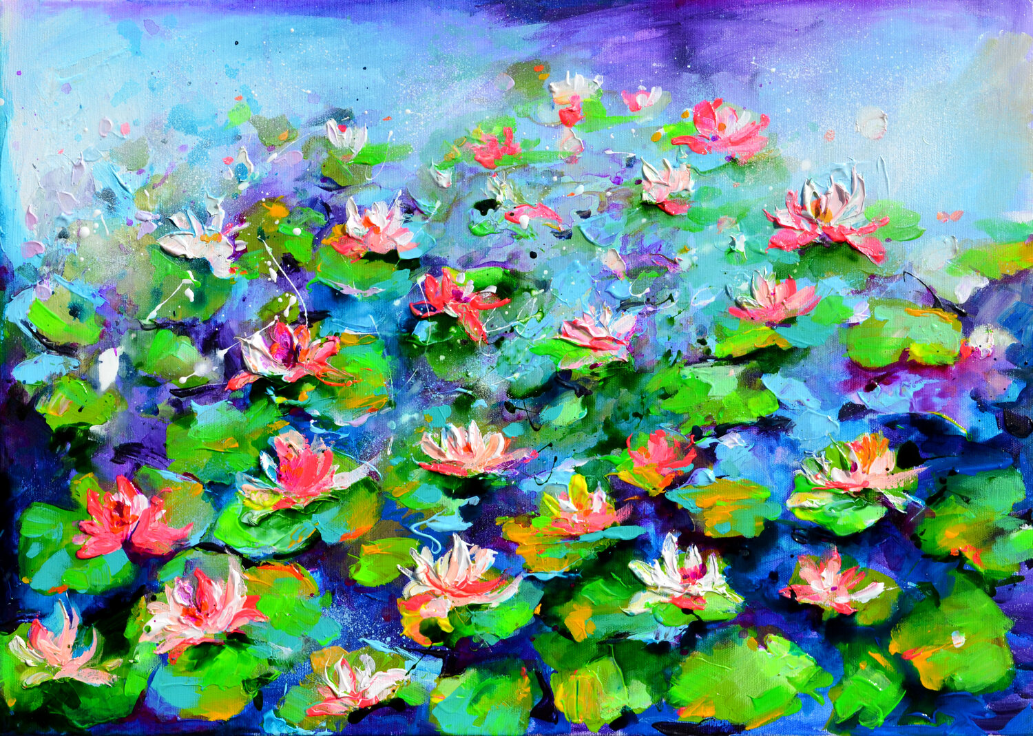 Water Lilies on the Pond by Roxana Soos (2022) : Painting Acrylic ...