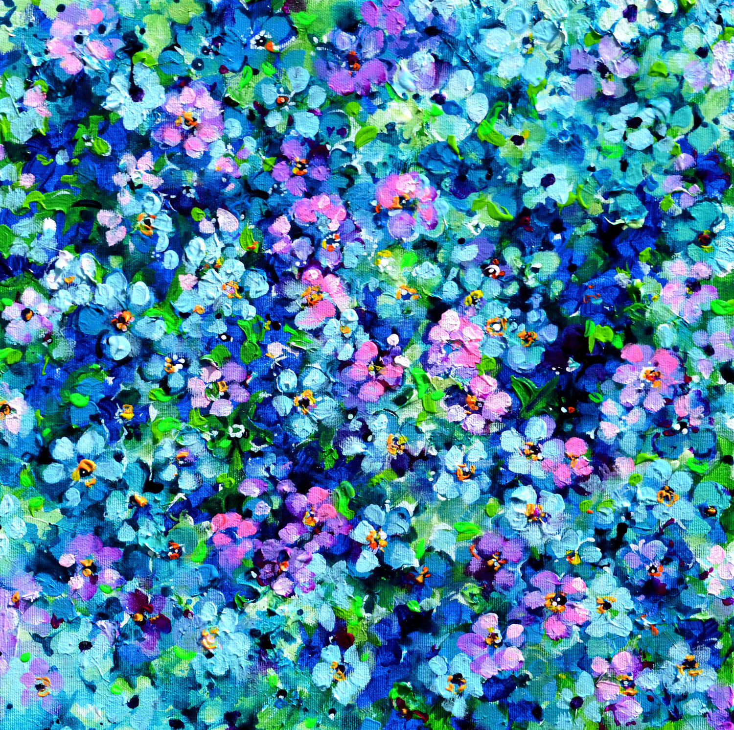 Forget Me Not Flower Field de Roxana Soos (2025) : Peinture Acrylique sur Toile - Singulart