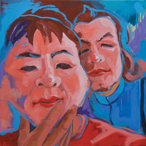 Couple in Masks by Kos Cos (2022) : Painting Acrylic, Oil on Canvas ...