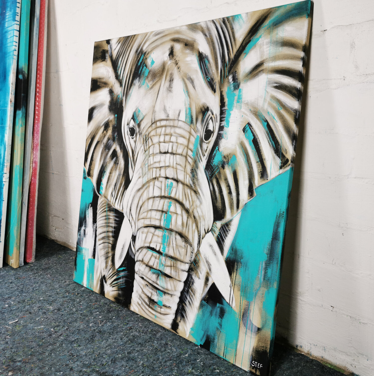 Elefant #24 von Stefanie Rogge (2021): Malerei Acryl, Bleistift auf ...