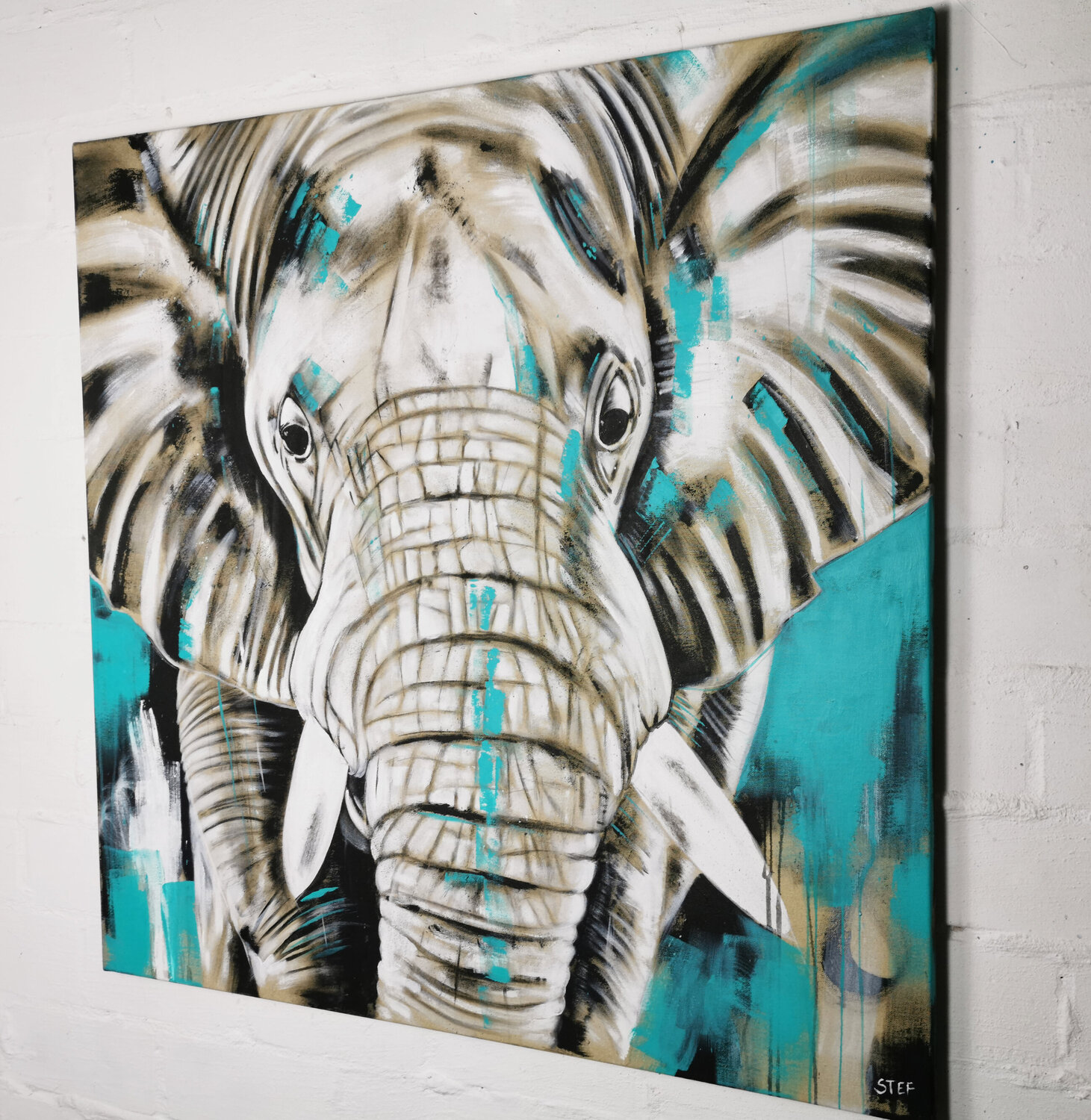Elefant #24 von Stefanie Rogge (2021): Malerei Acryl, Bleistift auf ...