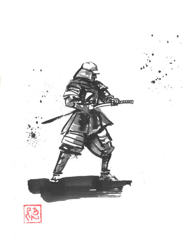 samurai posture by Pechane Sumie (2025) : Drawing India Ink on Paper ...