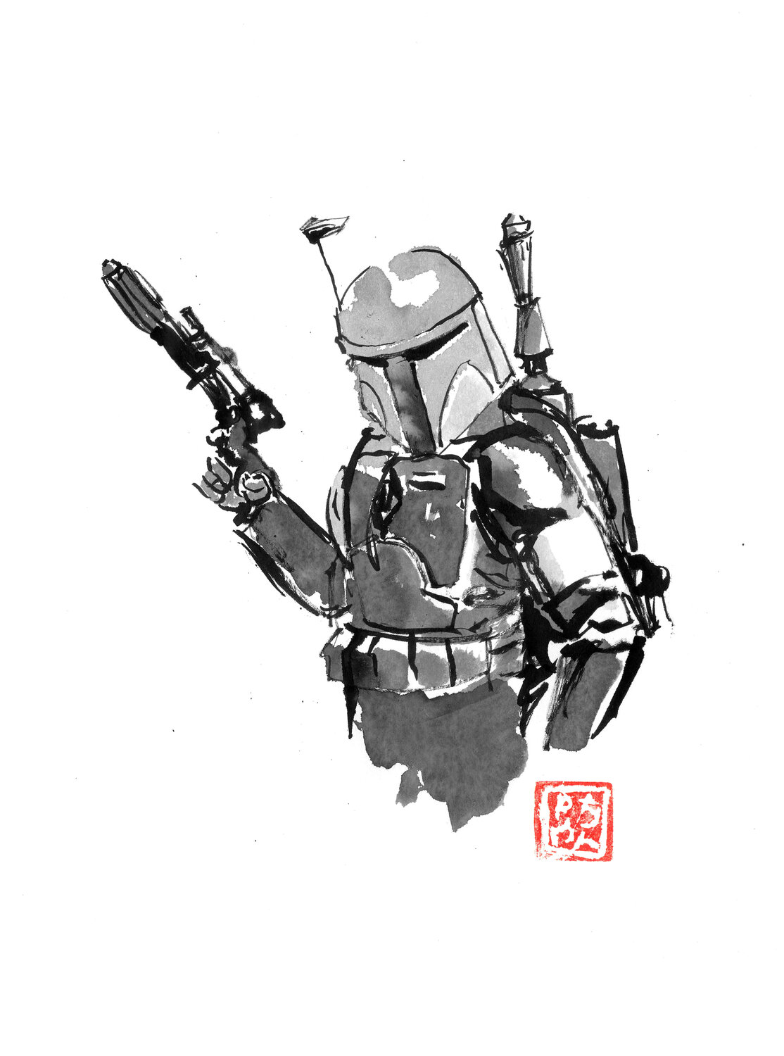 Boba Fett Black And White Drawing