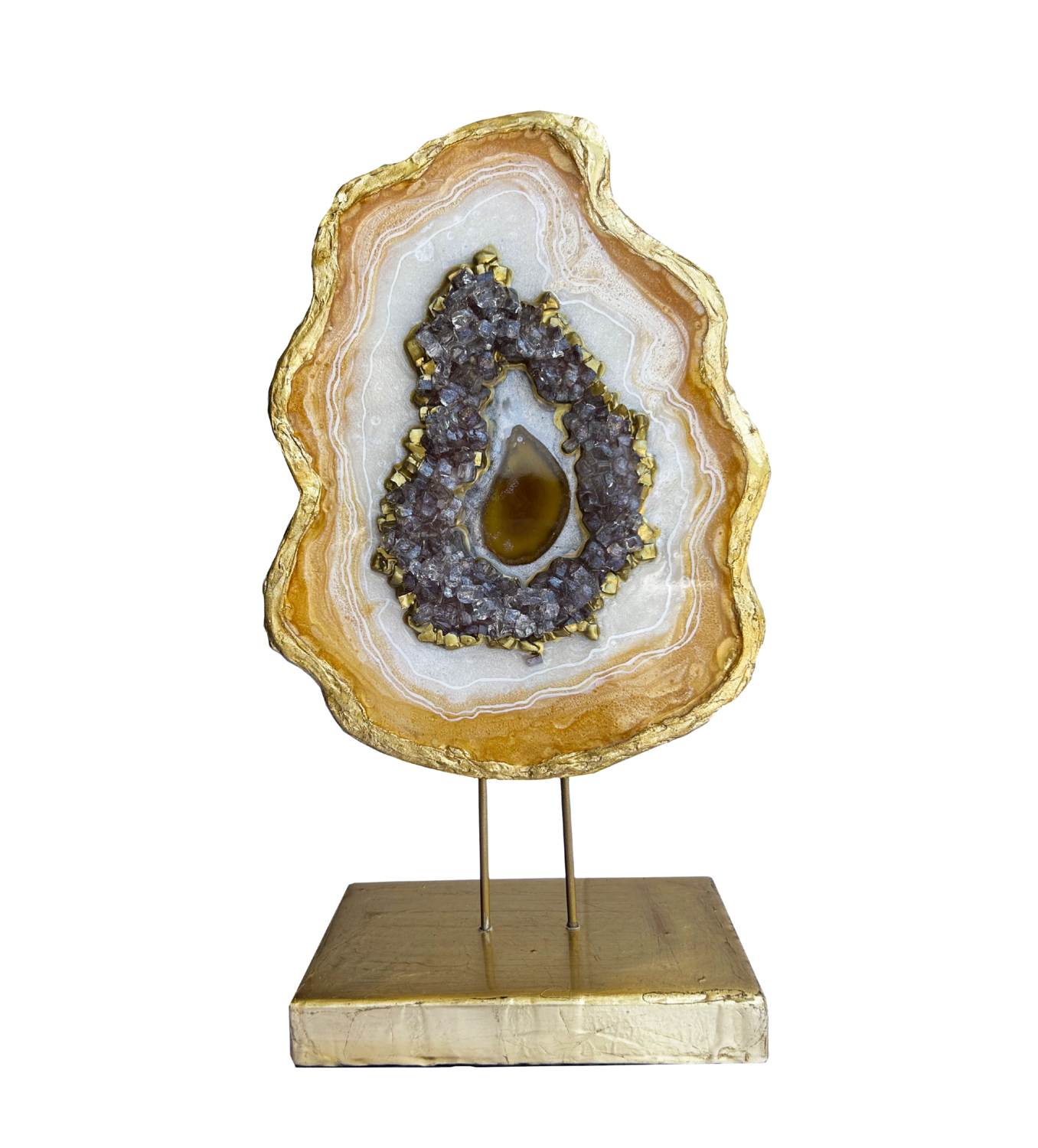 Floating agate. Geode Slice White Pearl & Gold, Unique gift, Home Decor ...