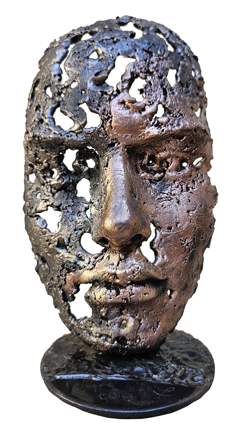 Une larme 58-23 - Sculpture visage metal bronze acier by Philippe Buil ...