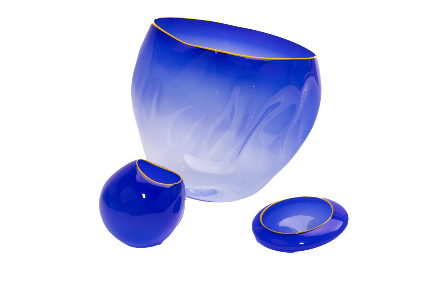 Dale Chihuly Paris Blue Basket 3 Piece Set Signed Portland Press Hand ...